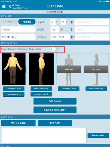 Background Removal on Assessments - PostureScreen, LeanScreen ...