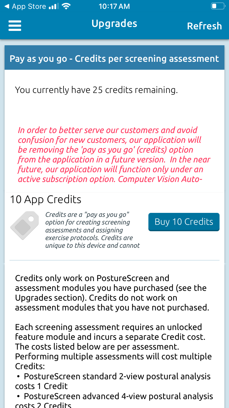 Credits Removed – PostureScreen is now Subscription only ...